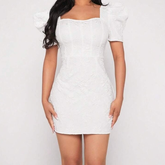 Dresses | Elegant White Puff Sleeve Dress | Poshmark
